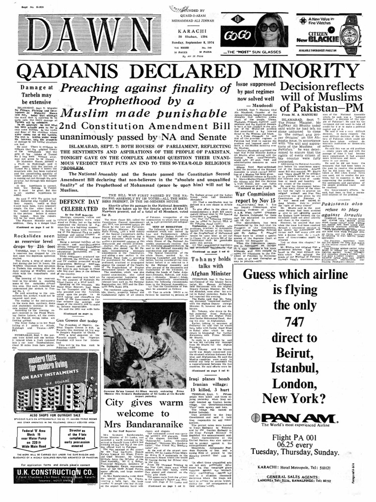 08-09-1974 Dawn Newspaper Front Page | PDF | Abrahamic Religions
