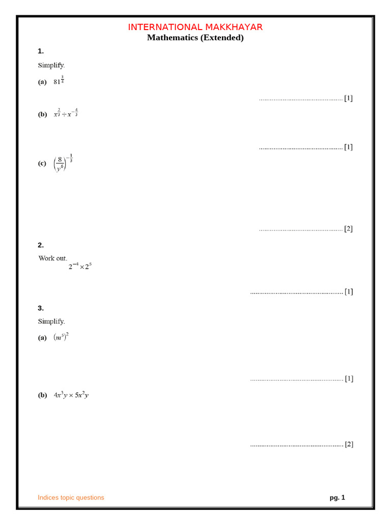 Indices Topic Questions | PDF