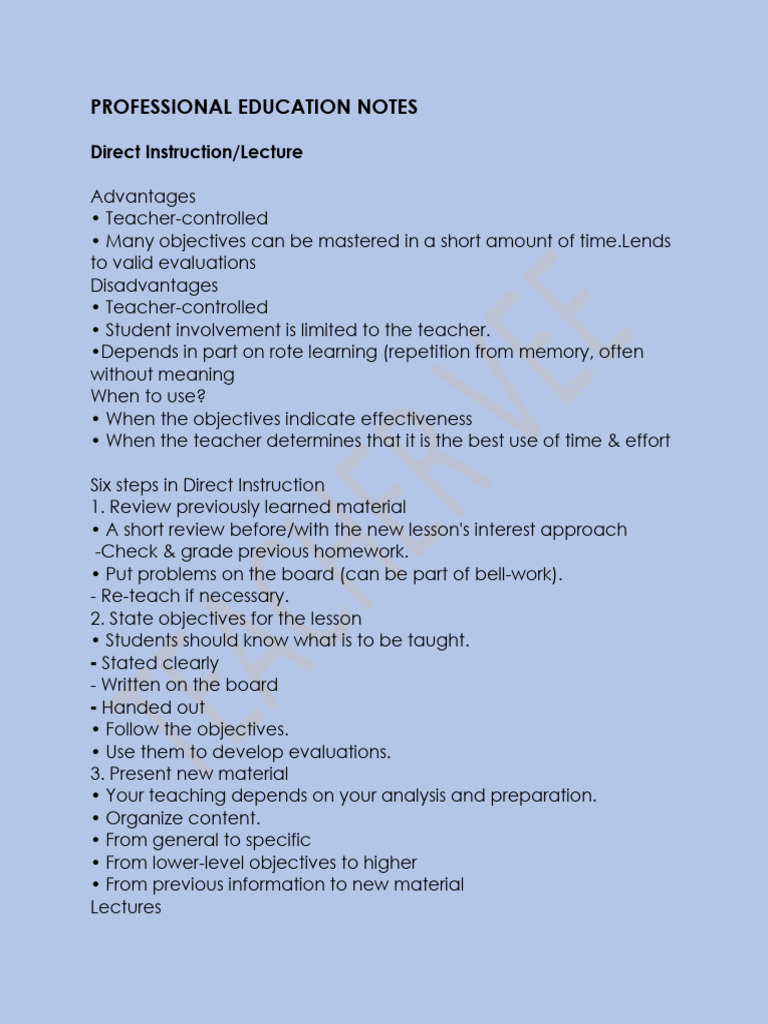 PROFESSIONAL EDUCATION NOTES | PDF