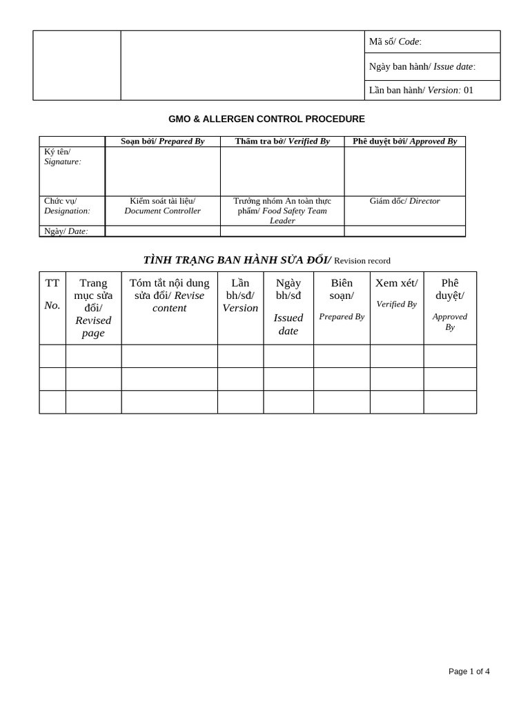 P 15 - GMO & Allergen Control Procedure | PDF | Food Industry