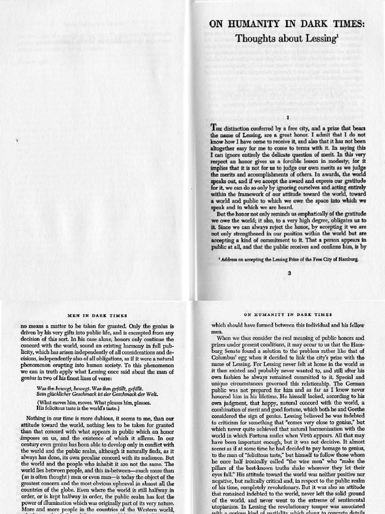 Hannah Arendt - Thoughts About Lessing | PDF