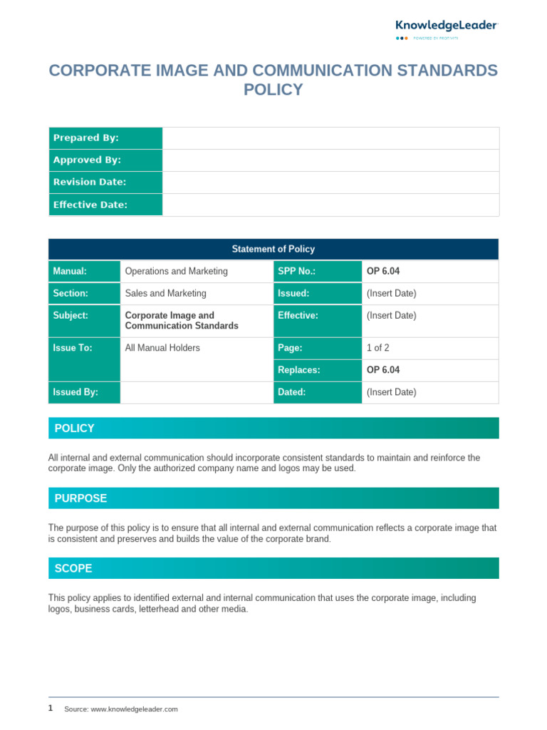 Corporate Image and Communication Standards Policy | PDF
