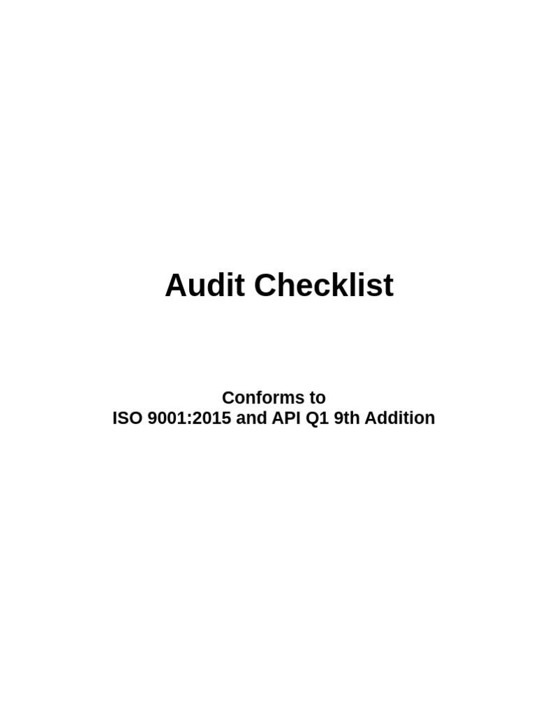 ISO 9001 2015 API Q1 Audit Checklist Template | PDF