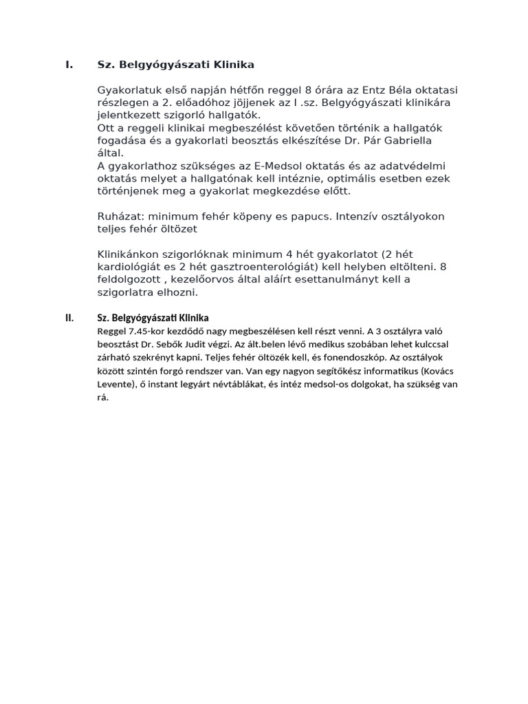 !gyakorlattal Kapcsolatos Tudnivalók - Belgyógy | PDF