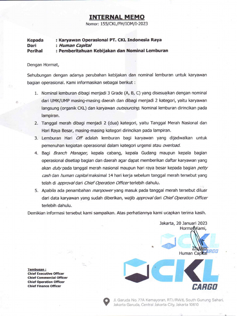 Internal Memo Nominal Lemburan | PDF
