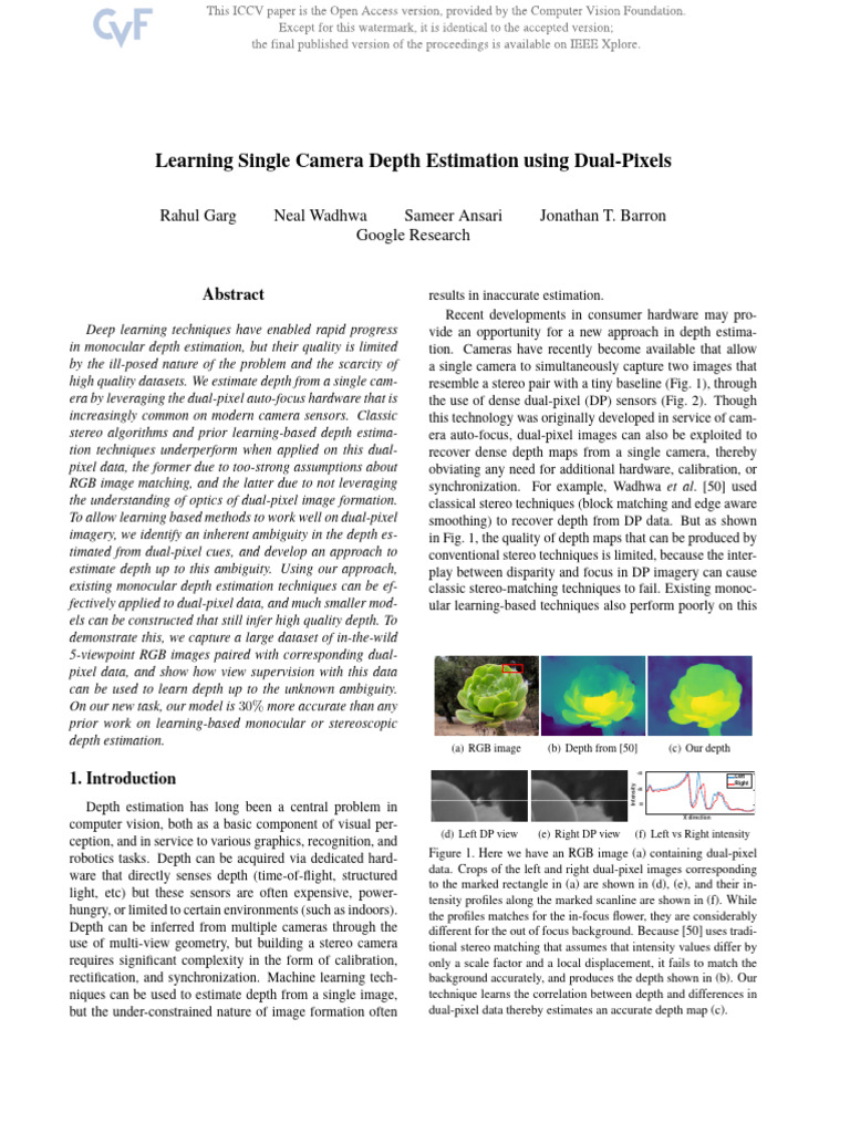Garg Learning Single Camera Depth Estimation Using Dual-Pixels ICCV 2019 Paper | PDF