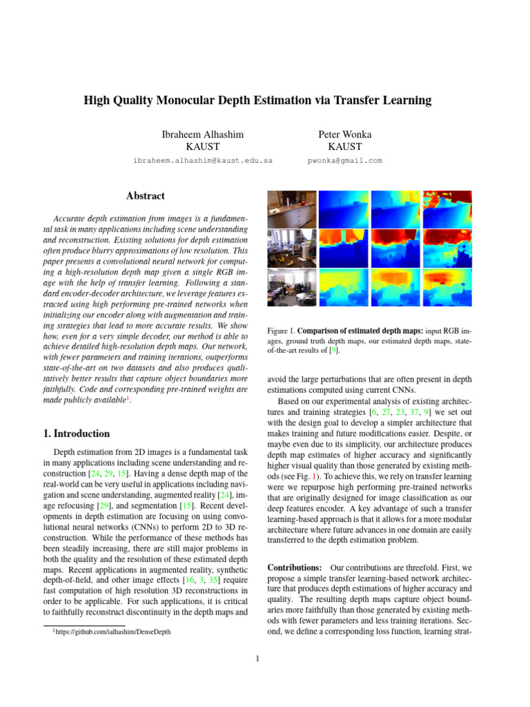 High Quality Monocular Depth Estimation Via Transfer Learning | PDF