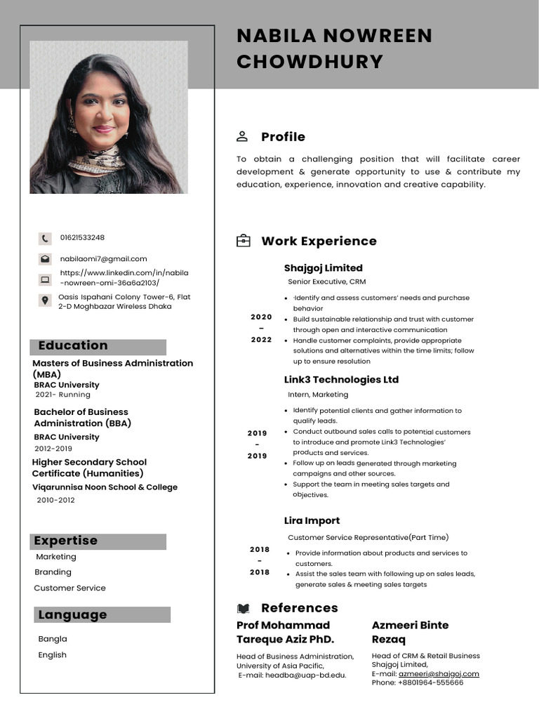 CV - Nabila Nowreen Chowdhury - Updated-1 | PDF | Business | Marketing