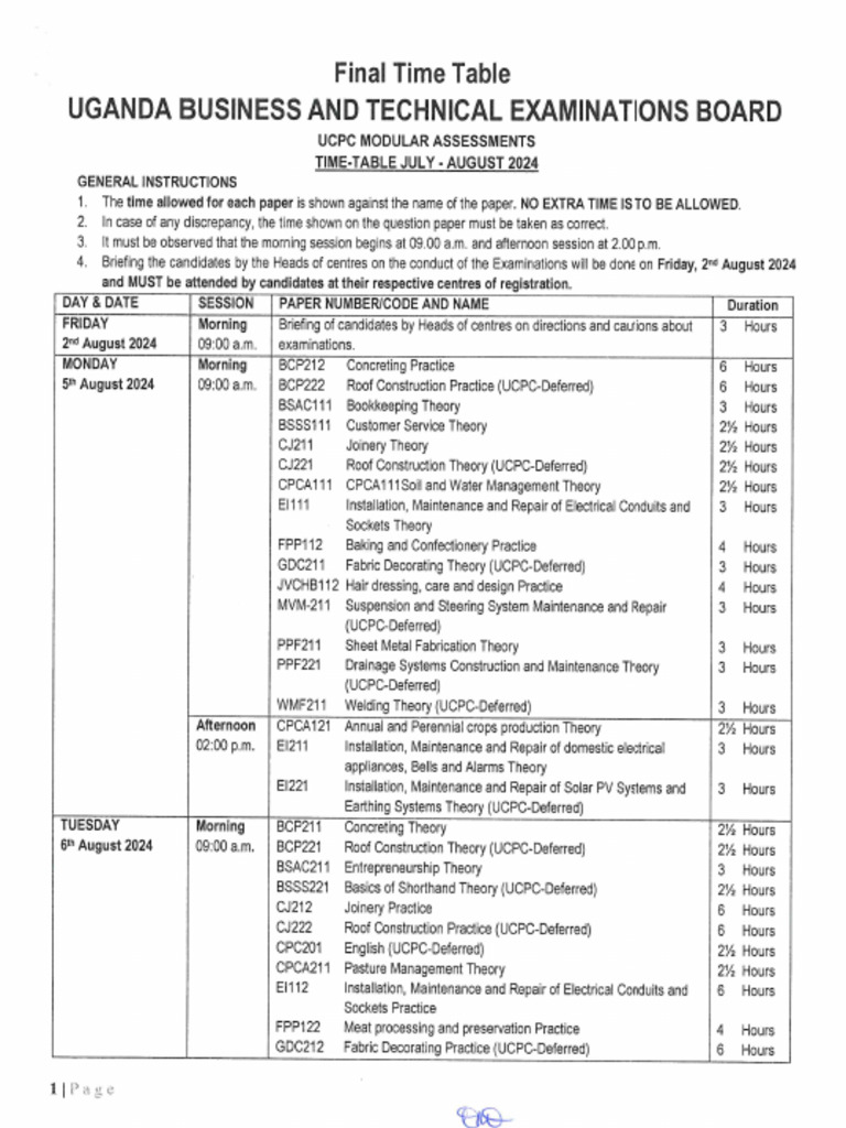 UCPC Modular Assessments Timetable | PDF