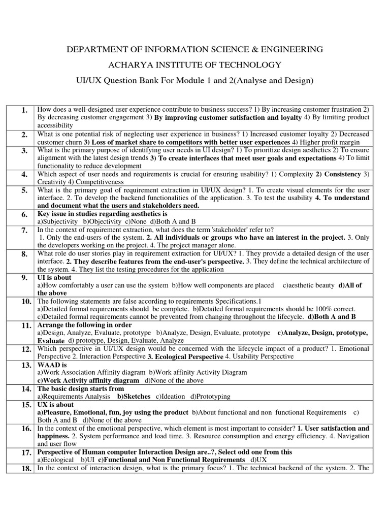 UIUX - BCS456C - Question Bank Module1 and Module 2 - Updated (Additional Questions) | PDF ...