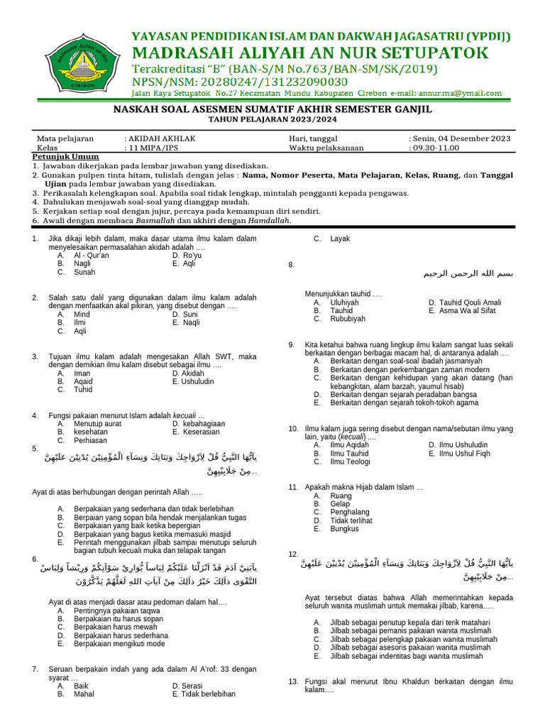 Format Soal ASAS | PDF