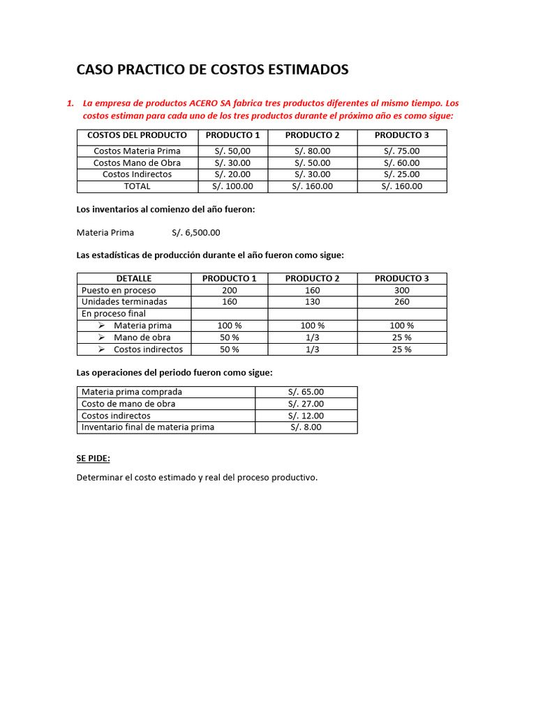 Caso Practico de Costos Estimados | PDF