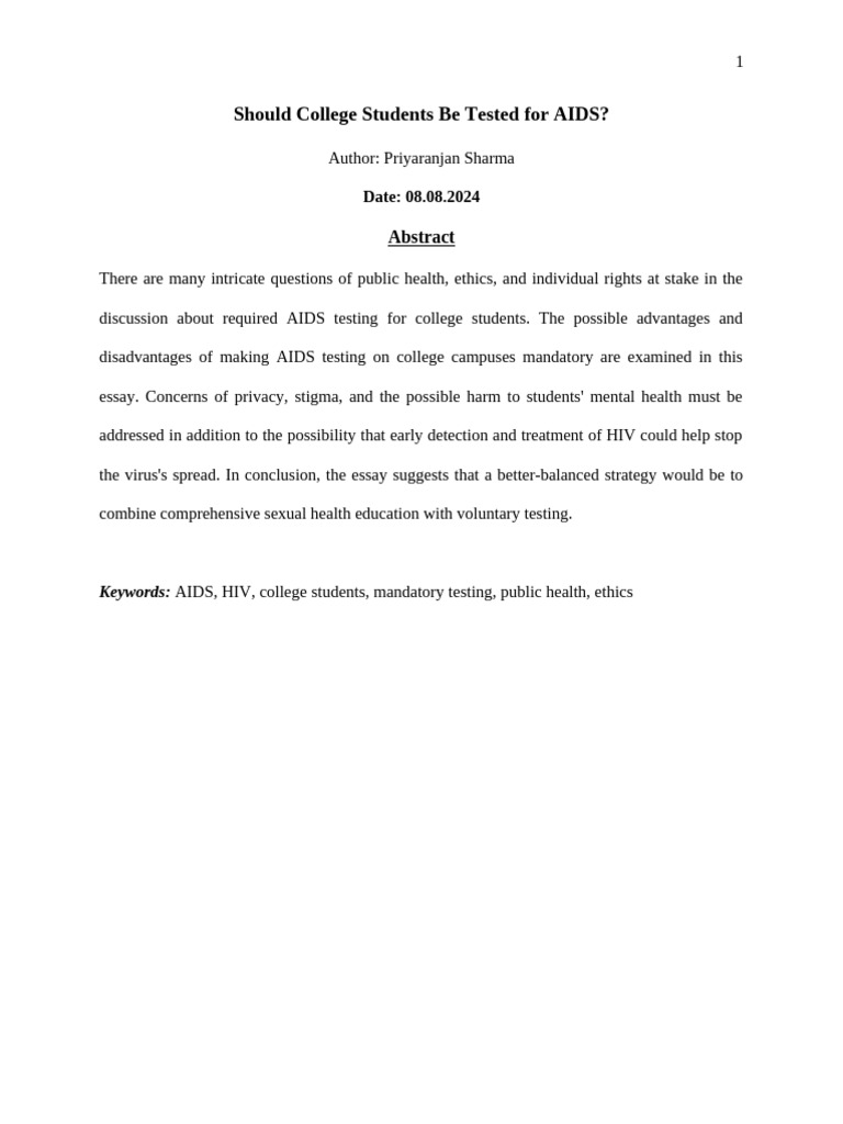 College AIDS Testing: Ethics and Impact | PDF | Hiv/Aids | Self-Improvement