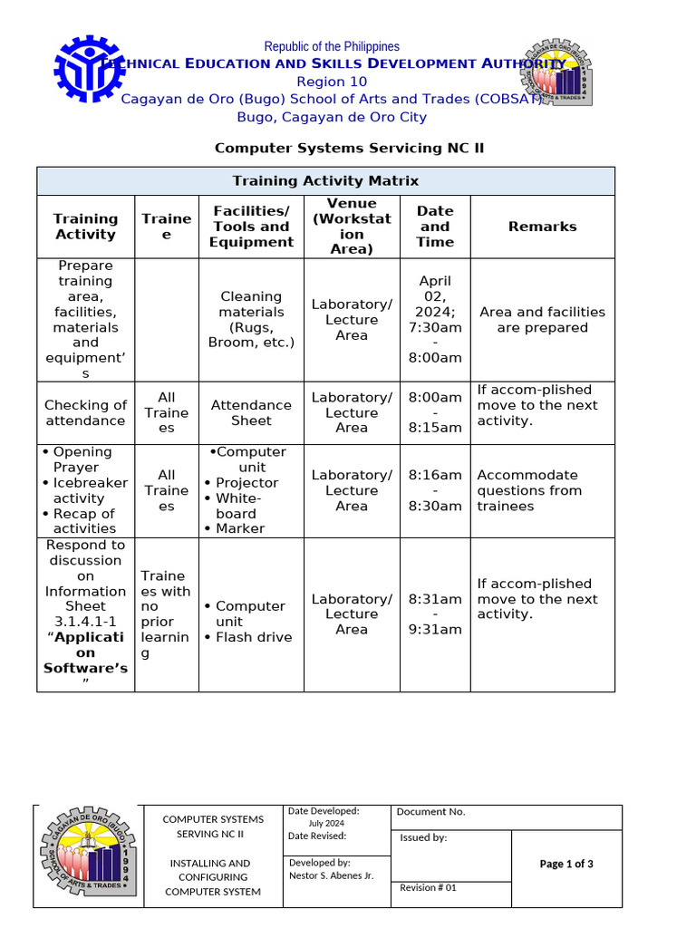 1 Training Activity Matrix | PDF