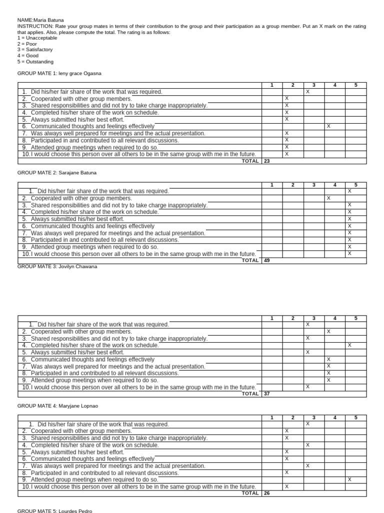 Group Mate Evaluation Form | PDF