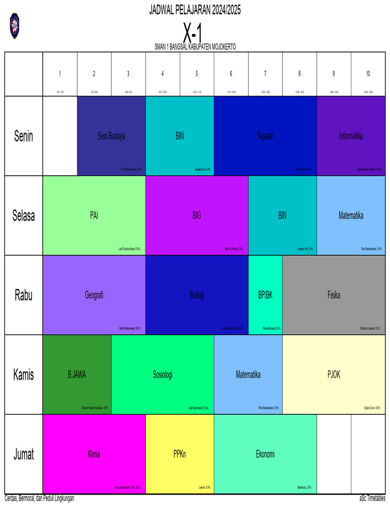 Jadwal Pelajaran Tiap Kelas SMABA 2024-2025 | PDF