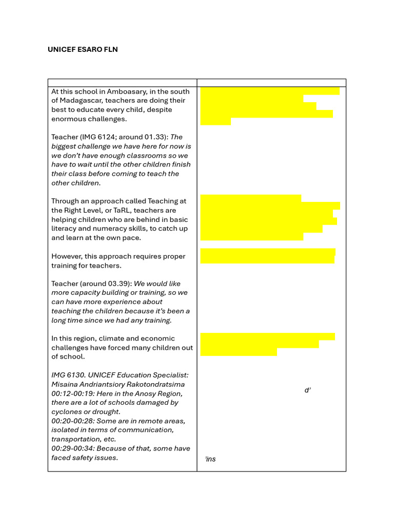 UNICEF ESARO FLN Madagascar Final | PDF