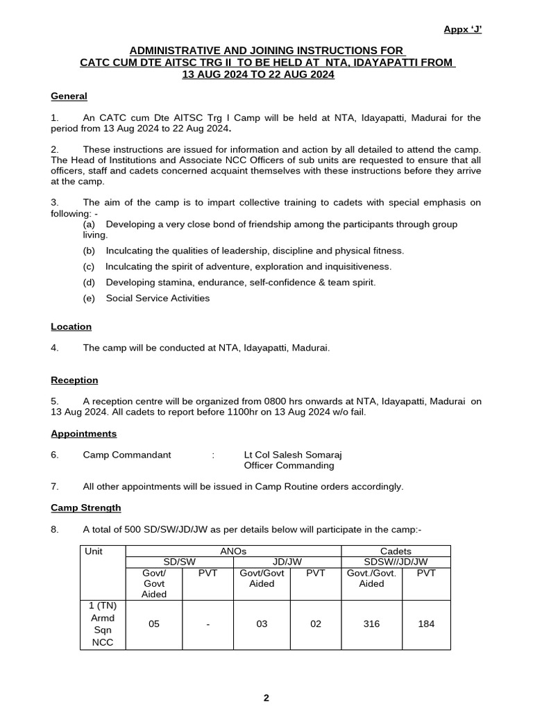 Administrative and Joining Instructions For Catc Cum Dte Aitsc TRG Ii To Be Held at Nta ...
