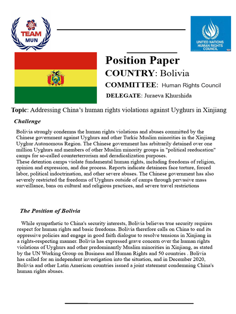 Position Paper of Bolivia | PDF