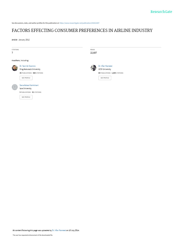 Factorseffectingconsumerpreferencesinairlineindustryby Yasir Ali Soomro ...