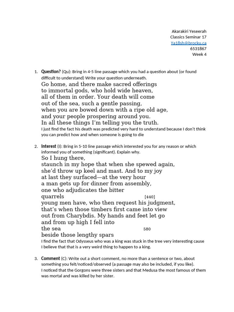 Classics - 3rd Seminar Worksheet | PDF