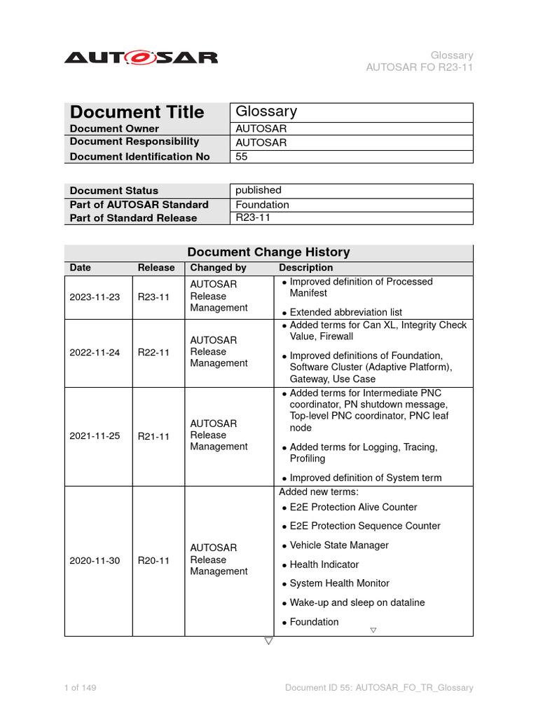 AUTOSAR FO TR Glossary | PDF