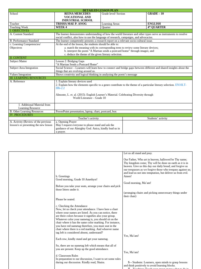 Detailed Lesson Plan. Final Demo | PDF