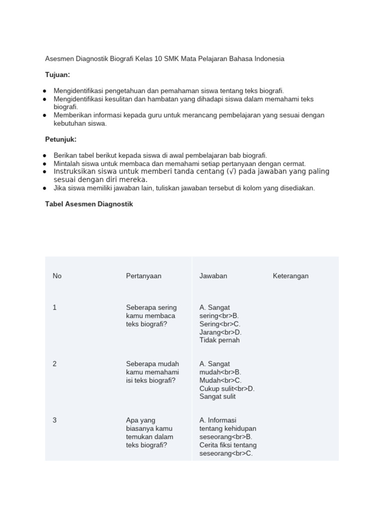 Pembelajaran Aplikasi Gemini_Buatkan Tabel Asesmen Diagnostik Untuk Kelas 10 B... | PDF