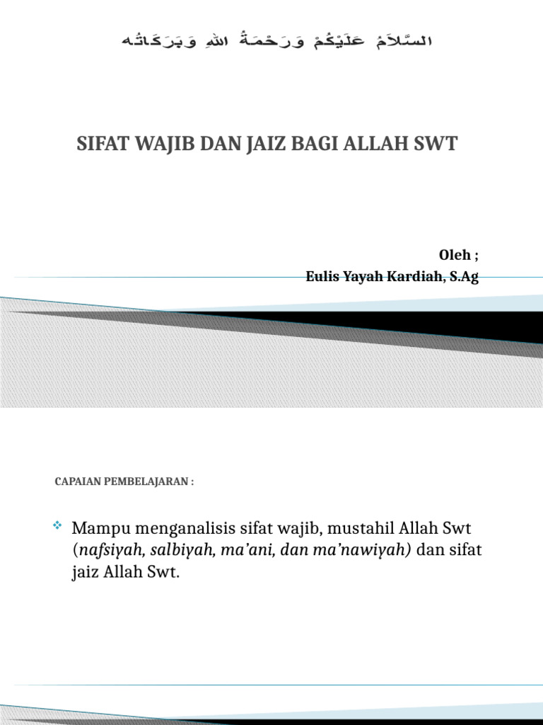 Sifat Wajib Dan Jaiz Bagi Allah SWT Kls. X Ma | PDF