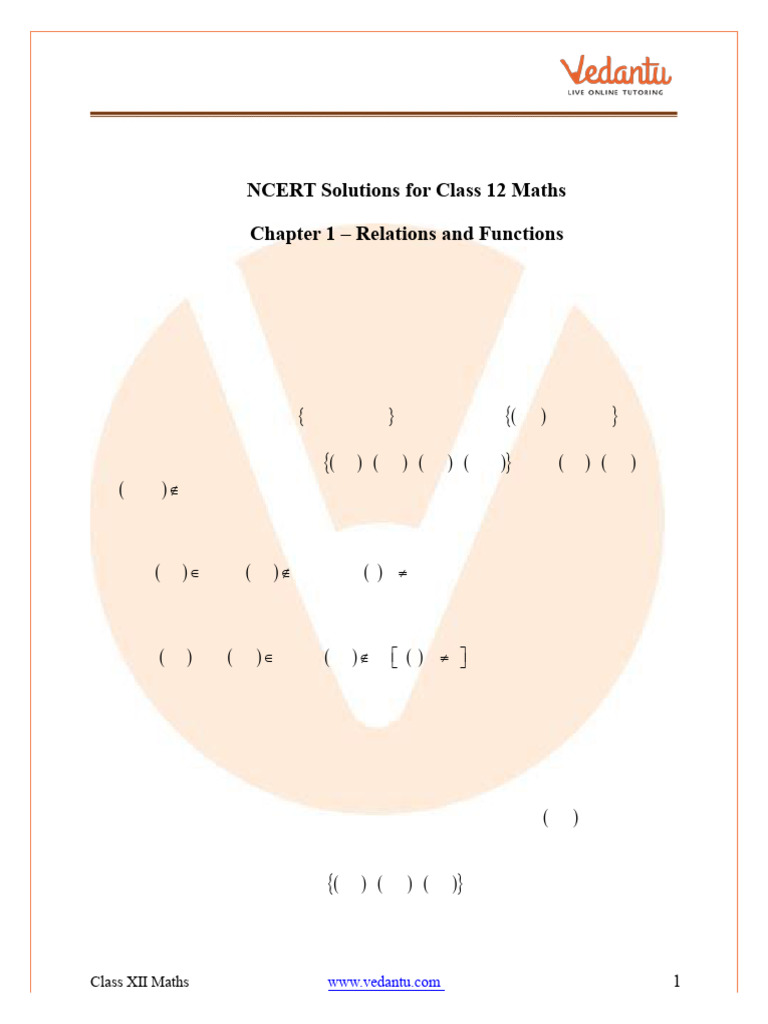 NCERT Solutions For Maths Chapter 1 Relations and Functions Class 12 ...