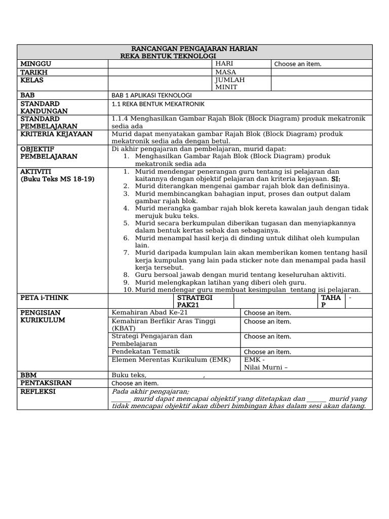 1.1.4 Menghasilkan Gambar Rajah Blok (Block Diagram) Produk Mekatronik ...