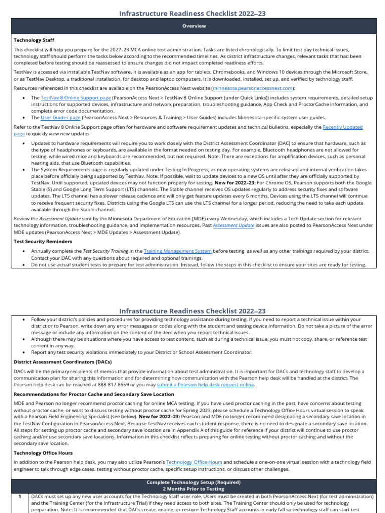 2022-23 InfrastructureReadinessChecklist Final | PDF | Computer Network ...