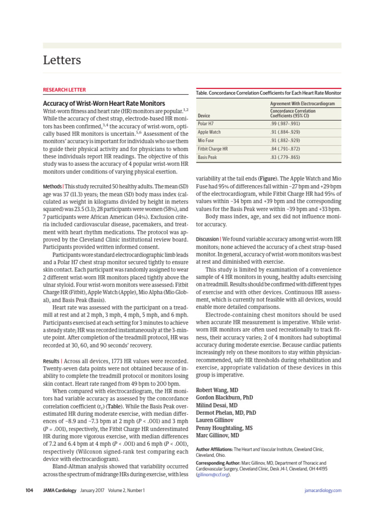2017 Accuracy of Wrist-Worn Heart Rate Monitors | PDF | Heart Rate | Fitbit