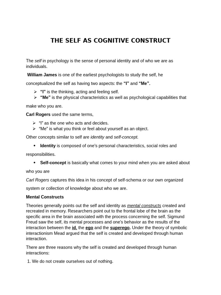 The Self As Cognitive Construct Group1 | PDF | Self Esteem | Science ...