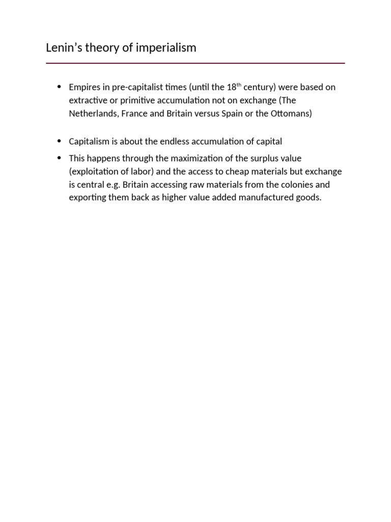 Lenin's. Theory On Imperialism | PDF