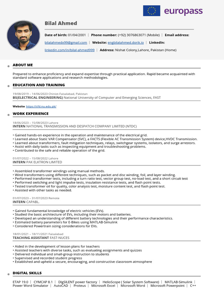 Bilal - Ahmed CV (EPass) | PDF