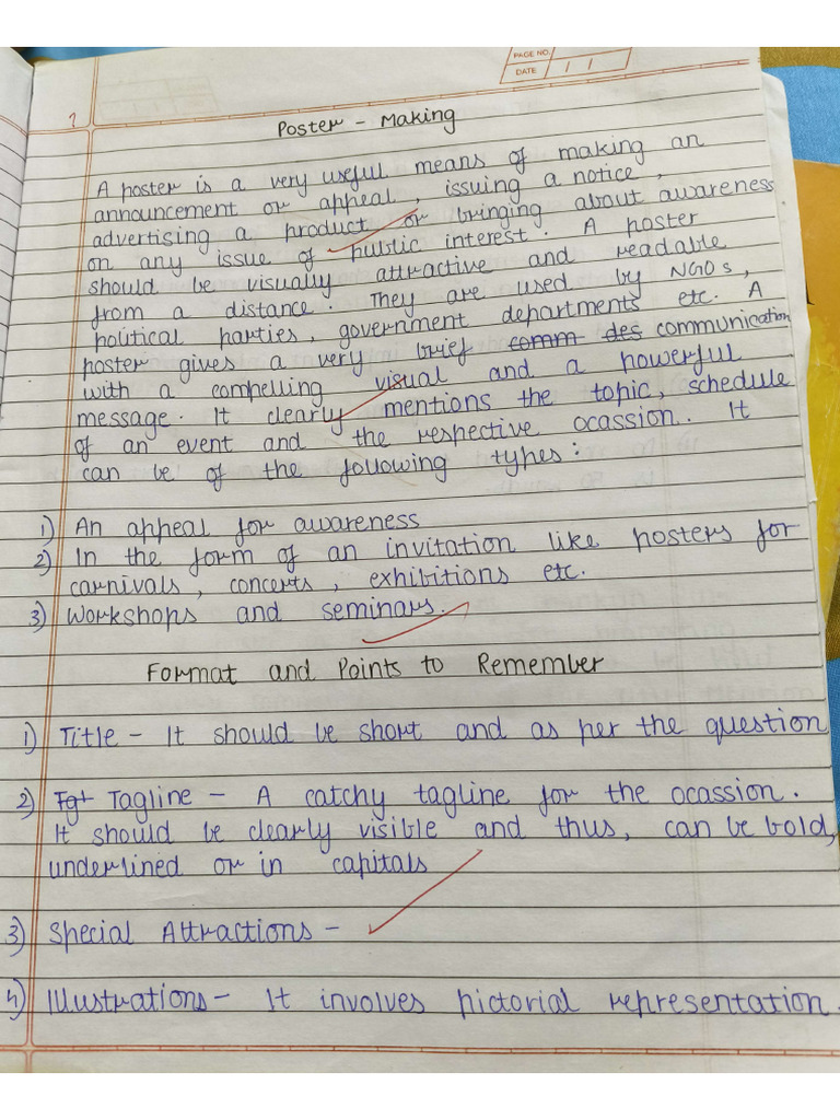 Poster Making Notes Class 11 English Writing Skills | PDF