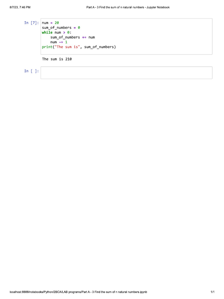 Part A - 3 Find The Sum of N Natural Numbers | PDF