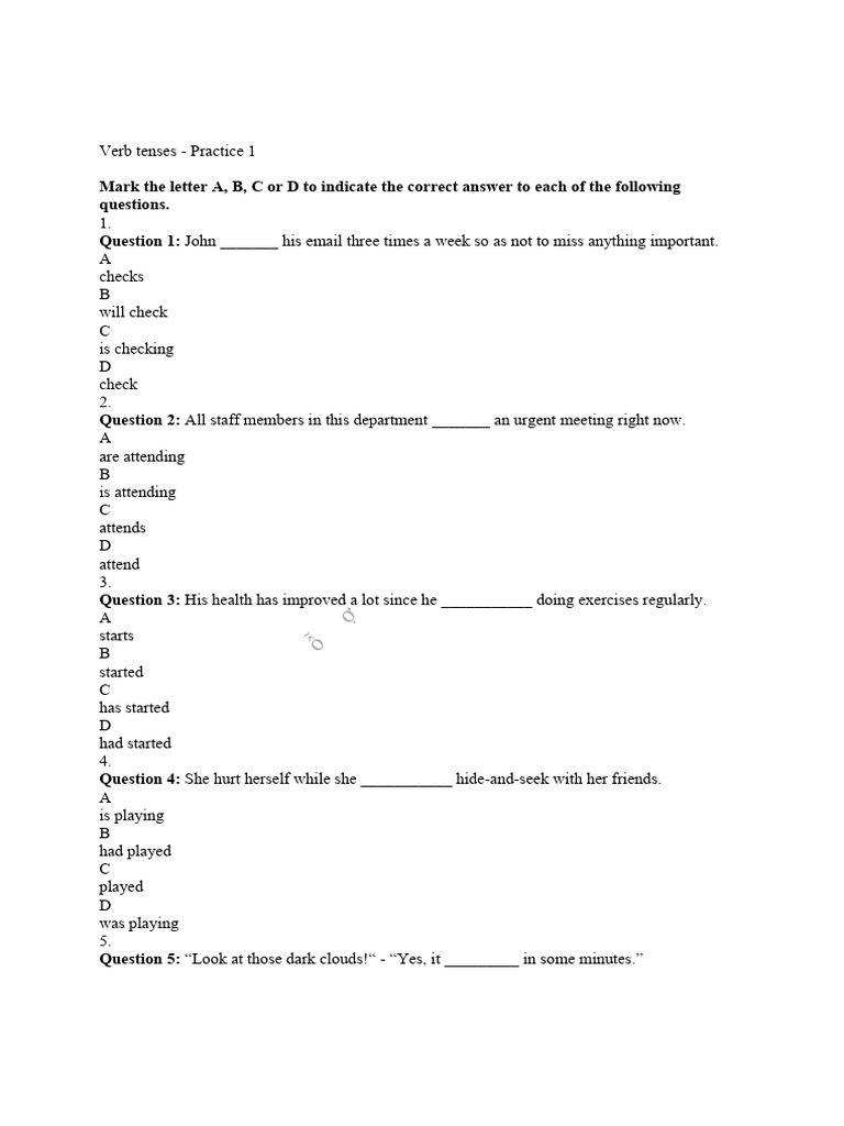 Verb Tenses - Practice 1 | PDF
