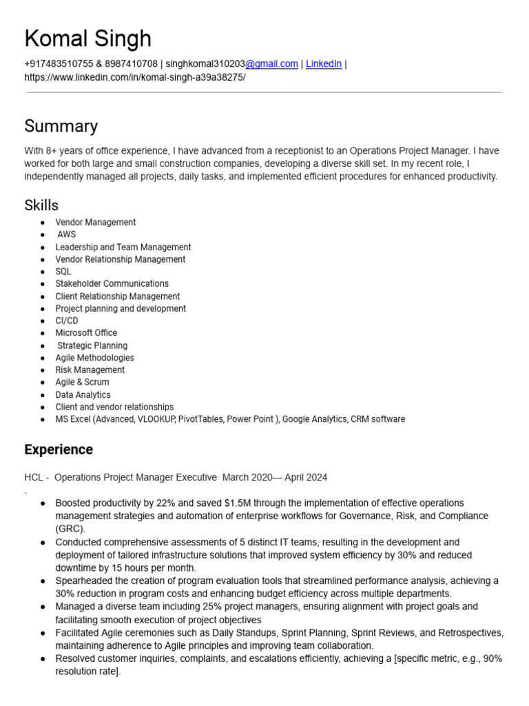 Komal Singh Resume | PDF