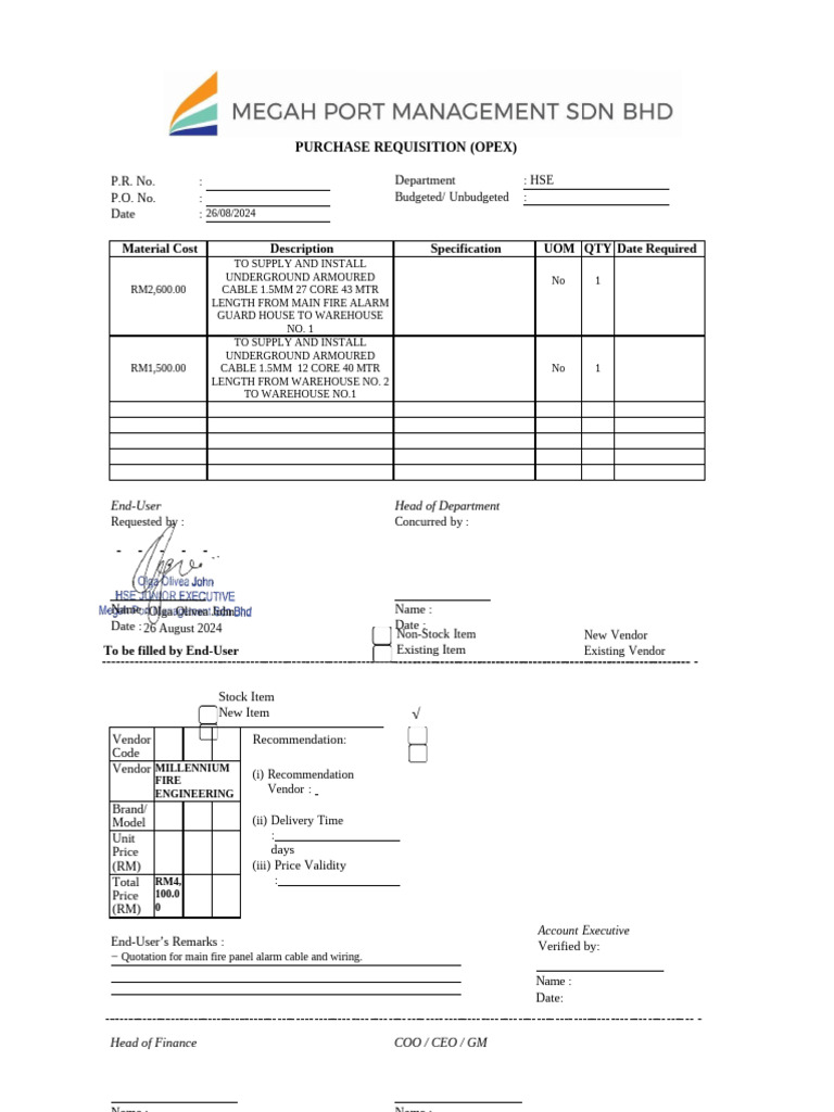 OPEX Form | PDF