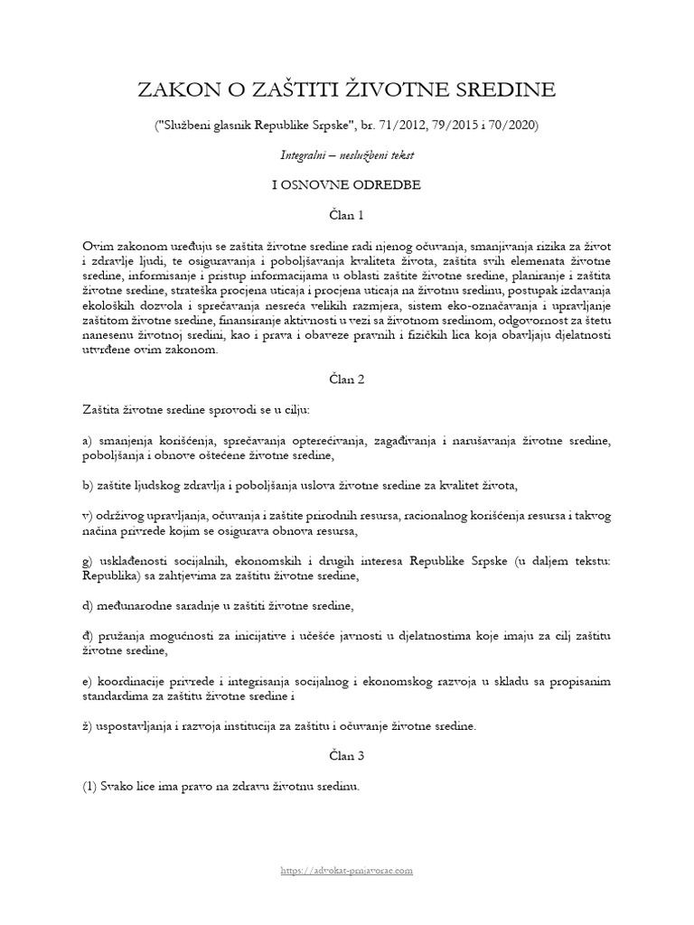 Zakon o Zastiti Zivotne Sredine Rs | PDF
