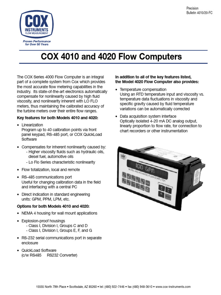 Cox Instruments Series 4010 4020 FC Flow Computer | PDF