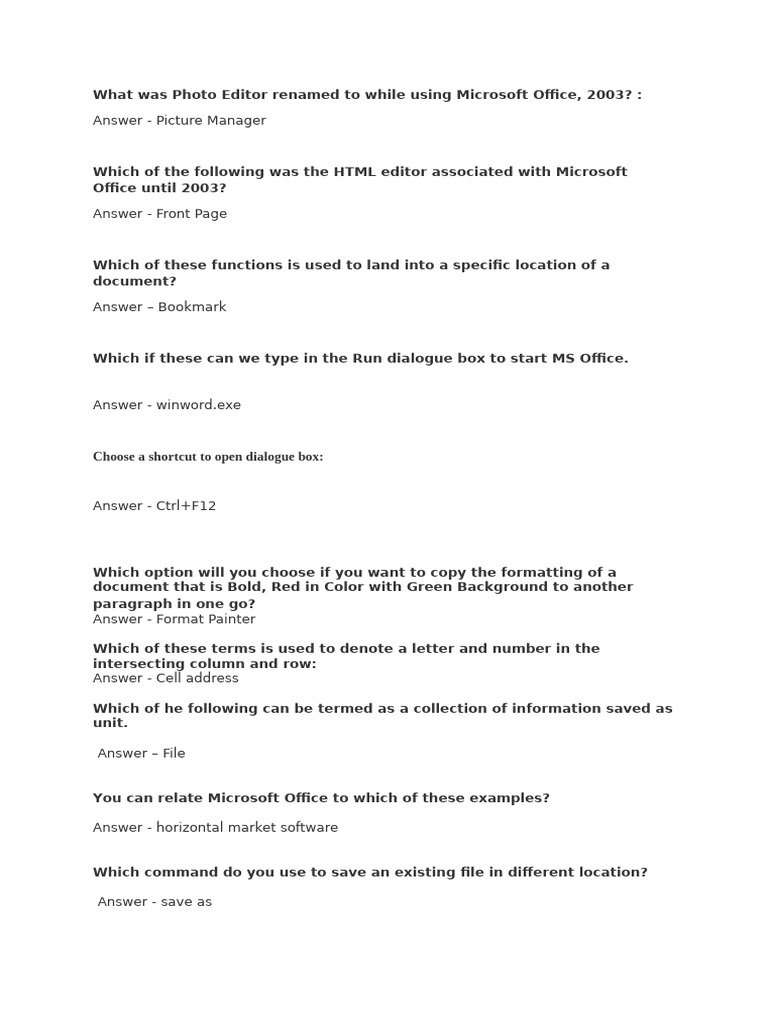 Ms Office Questions | PDF