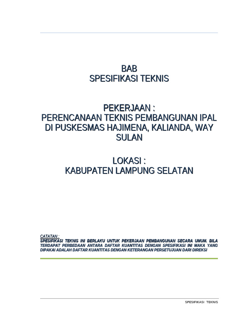 Spek Pembangunan IPAL Kab. LamSel | PDF