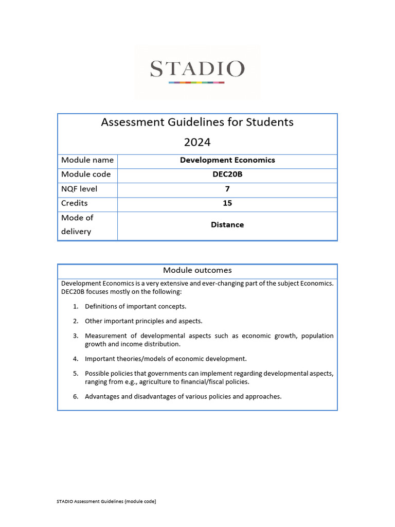 DEC20B STADIO Assessment Guideline 2024 | PDF