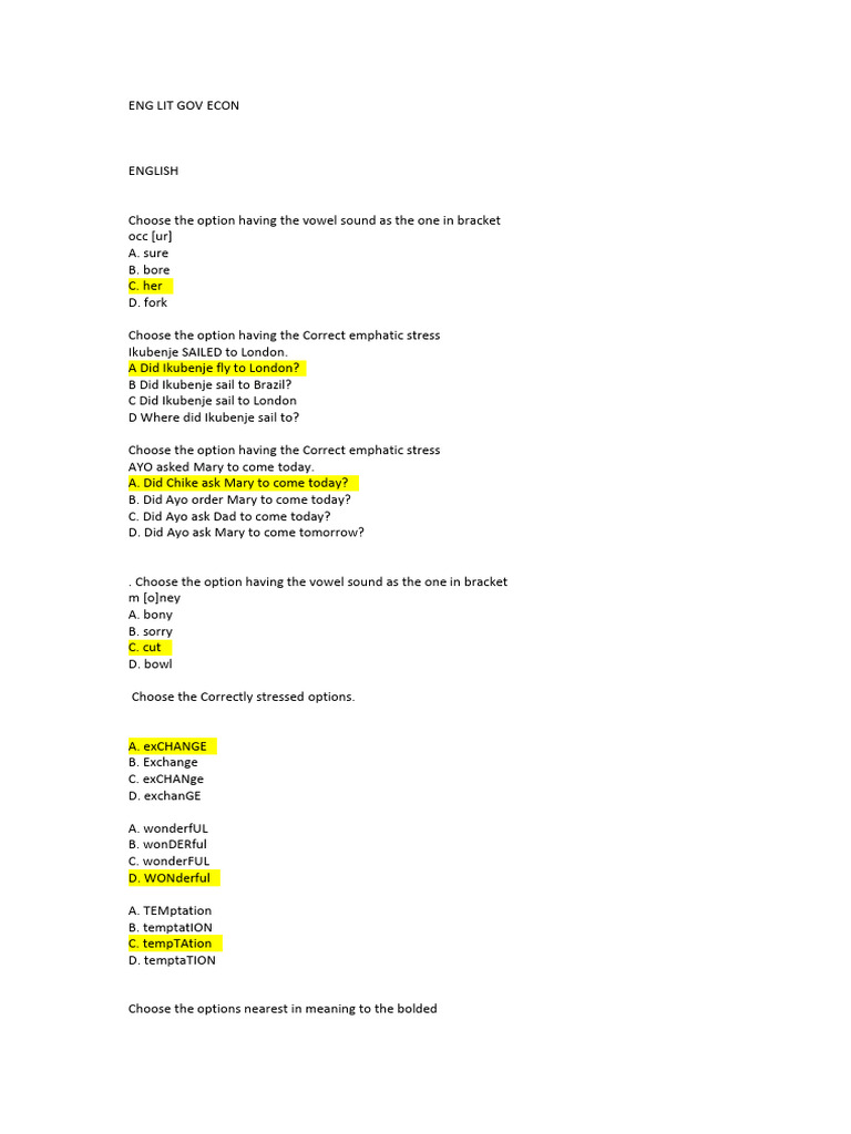290 Eng Lit Gov Econ 7am | PDF