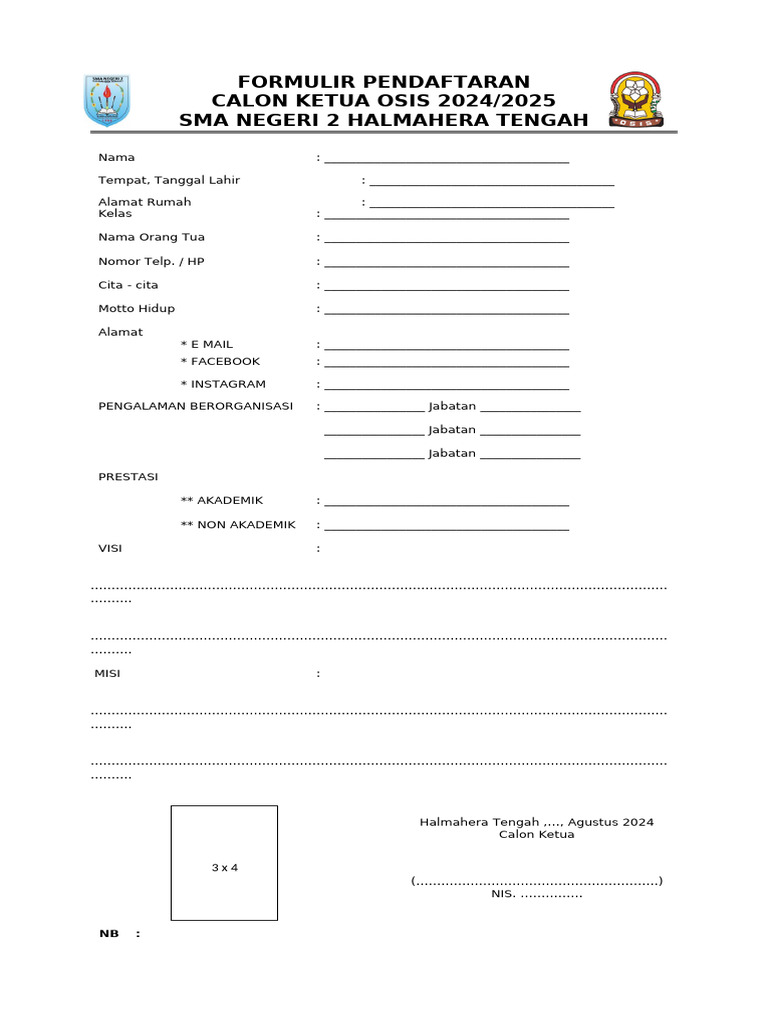 Formulir Pendaftaran Osis | PDF
