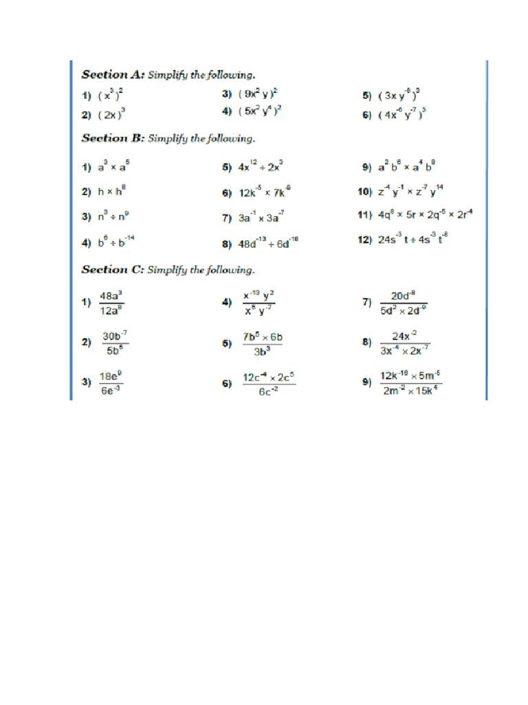 Law of Indices- Self Practise | PDF