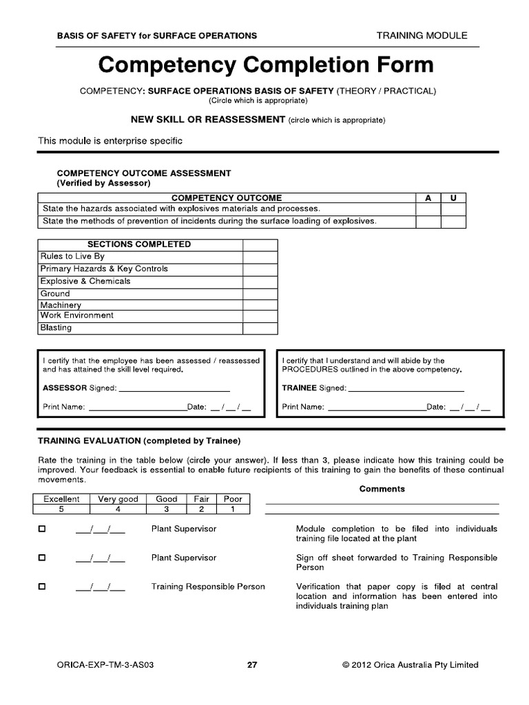 Completion Form Basis of Safety | PDF